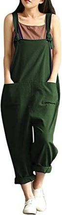 ORANDESIGNE Salopettes Femme sans Manches Overalls Grande Taille Jumpsuit Casual Loose Pantalon Sarouel Baggy Longue Romper Poche Style Simple Vert 50
