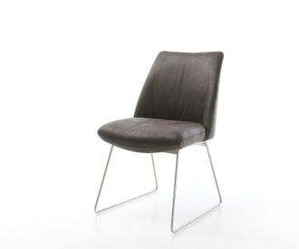 DELIFE Esszimmerstuhl Elso-Flex Mikrofaser Anthrazit Vintage Kufengestell Edelstahl Taschenfederkern, Esszimmerst&uuml;hle