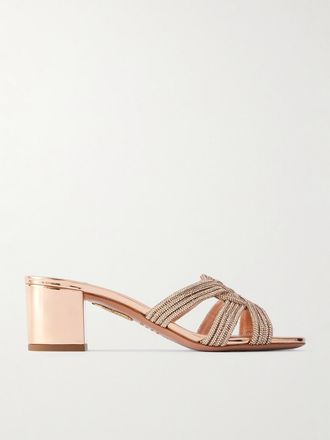 Aquazzura Mules En Cuir Effet Miroir À Cristaux Felix 50 - Or rose