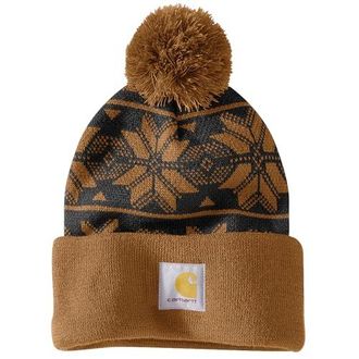 Carhartt Work in Progress Bonnet en tricot jacquard &agrave; pompons pour femme, Marron, Taille unique