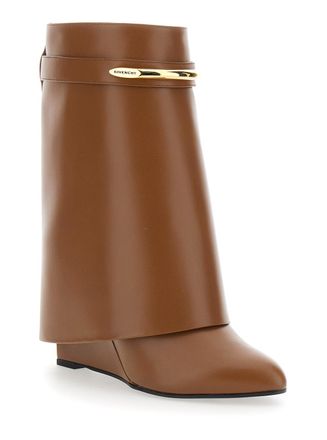 Givenchy Womens Wedge Ankle Boots Brown Leather Calfskin