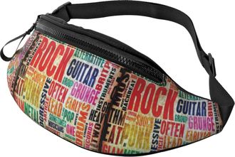 Generic Schultertaschen Multifunktionale G&uuml;rteltasche Retro-Rock-Roll-Schriftzug Verstellbarer Bauchtasche F&uuml;r Radfahren Fitness Running 14X35Cm