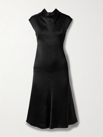 Acne Studios Midikleid Aus Seidensatin Mit Falten - Schwarz