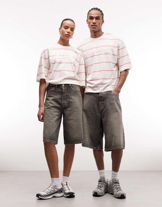 Weekday Astro - Unisex - Jorts in verwaschenem Schwarz mit niedrigem Bund und weitem Schnitt