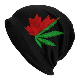 Generic Unisexe Bonnets Tricot&eacute; Feuille De Marijuana Drapeau du Canada Bonnet &Agrave; Revers Classique Hiver Chapeaux Mode Bonnet dhiver pour Course Quotidien Patin