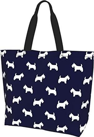 AOOEDM Scottie Dog Blue Pattern Ladies Canvas Tote Sac &agrave; provisions r&eacute;utilisable