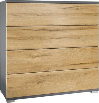 Vladon Kommode Pavos V3, Sideboard mit 4 Schubladen Anthrazit matt/Eiche Natur (76 x 76 x 35 cm)
