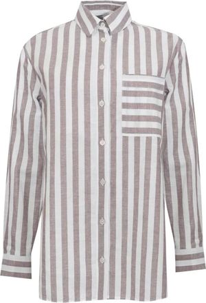 Max Mara Femme, Blouses et Chemises, Brun, Taille: 44 FR Linen and Cotton Stripe Shirt
