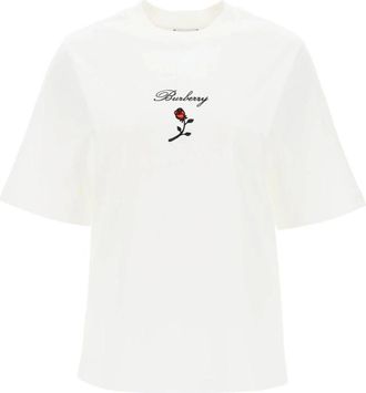 Burberry Femme, Tops, Blanc, Taille: 36 FR Rose Cotton T-Shirt