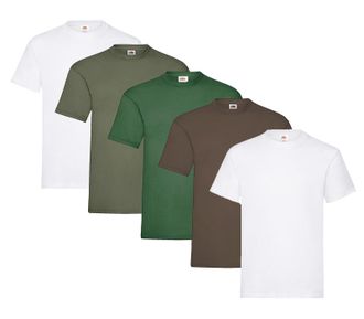 Fruit Of The Loom Herren Regular Fit T-Shirt Heavy Cotton Tee Shirt 5 Pack,2X Weiss + 1x Flaschengrün + 1x Olive + 1x Schoko + 1 HL Kauf Notizblock-3XL
