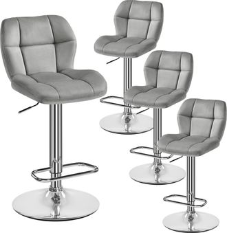 Yaheetech Barhocker 4er Set H&ouml;henverstellbar 360&deg;Drehbar Barst&uuml;hle K&uuml;chenst&uuml;hle mit R&uuml;ckenlehne und Fu&szlig;st&uuml;tze Barstuhl aus Samt Sitzh&ouml;he 62,5 cm - 84,5 cm f&uuml;r d
