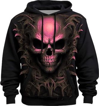 Generic Pull &agrave; capuche pour homme imprim&eacute; squelette d&eacute;contract&eacute; streetwear sweat-shirt doux confortable &agrave; manches longues en polaire chaude design gothique &eacute;l