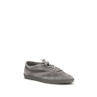 Brunello Cucinelli Mens Gray Calf Leather Bos Taurus Low Top Sneakers