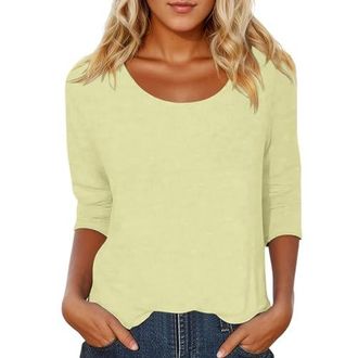 Generic T-shirt d&eacute;contract&eacute; pour femme - Couleur unie - Imprim&eacute; - Encolure basse - Manches 3/4, Jaune clair., XXL