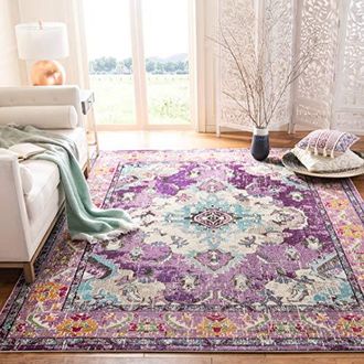 Safavieh Boho Teppich für Wohnzimmer, Esszimmer, Schlafzimmer - Monaco Collection, Kurzer Flor, Violett und Hellblau, 244 X 305 cm