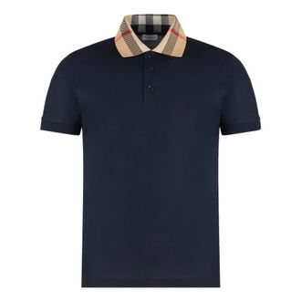 Burberry Homme, Tops, Bleu, Taille: S Polo en Coton à Col Contrastant