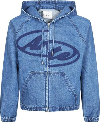 Arte Homme, Vestes, Bleu, Taille: S Split Logo Denim Hood Jacket