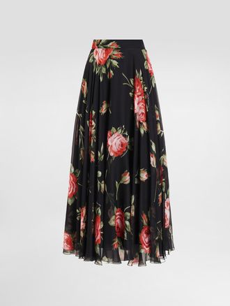 Dolce & Gabbana Tellerrock Aus Chiffon Mit Rosenbouquet-print - Frau R&ouml;cke Mehrfarbig 40