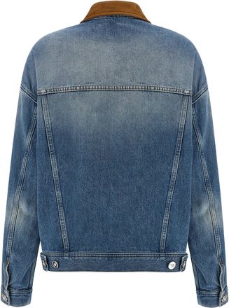 Versace Suede Collar Denim Jacket - Blue