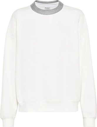 Brunello Cucinelli SweaT-shirt en coton &agrave; cha&icirc;ne Monili - Femme - Sweatshirts et sweats &agrave; capuche - Blanc - Taille: 40 FR
