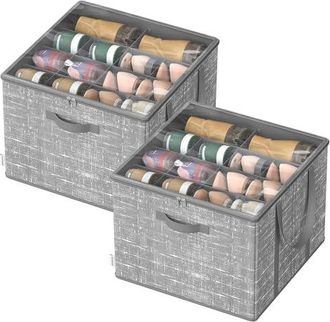 Songmics Organisateur de Chaussures, Lot de 2, Chacun jusqu&agrave; 16 Paires, Bo&icirc;te de Rangement pour Chaussures, Poign&eacute;es, Couvercle Transparent, pour Chambre, Entr