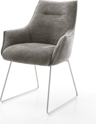 DELIFE Esszimmerstuhl Alja-Flex mit Armlehnen Boucl&eacute; Soft Schlamm Kufengestell Edelstahl Taschenfederkern, Esszimmerst&uuml;hle