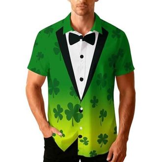Generic ofeirhz Chemise imprim&eacute;e &agrave; manches courtes pour homme - Motif tr&egrave;fle vert amusant - Chemise boutonn&eacute;e - Coupe d&eacute;contract&eacute;e - L&eacute;ger et respirant - Pour