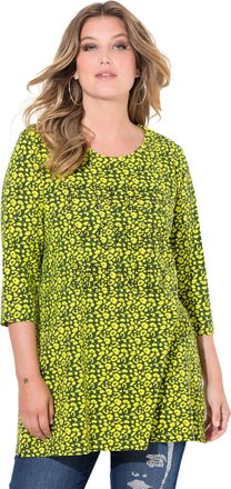 Miamoda Damen gro&szlig;e Gr&ouml;&szlig;en &Uuml;bergr&ouml;&szlig;en Plus Size Longshirt, Leomuster, Glitzer-Statement, 3/4-&Auml;rmel Limette 54 832213402-54