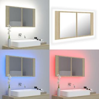 vidaXL LED-Bad-Spiegelschrank Sonoma-Eiche 80x12x45 cm Acryl - LED-Spiegelschrank - Badezimmerm&ouml;bel - Acrylspiegel - Sonoma-Eiche - rgb Beleuchtung - Home &