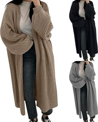 Generico Cardigan long pour femme en tricot à manches longues pour automne et hiver, kaki, XL