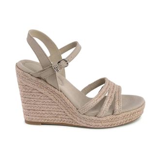Tommy Hilfiger Femme, Chaussures, Beige, Taille: 36 EU Sandales compensées en lin kaki