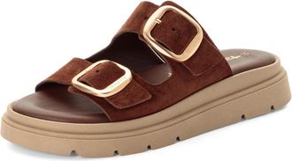 Tamaris Damen Pantolette mit Keilabsatz Leder, braun, 41 EU