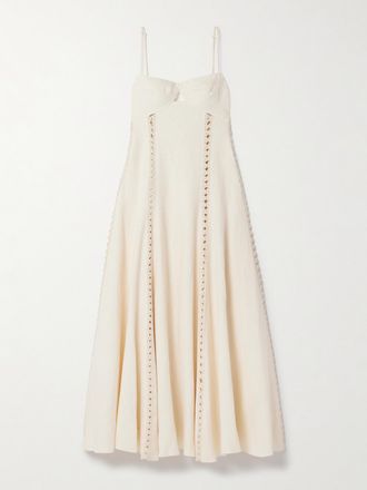 Johanna Ortiz Catamaran Ventures Midikleid Aus Leinen Mit H&auml;kelbes&auml;tzen Und Stickereien - Ecru