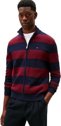 Tommy Hilfiger Pull avec Fermeture &Eacute;clair Homme Cotton Zip Through avec Col Montant, Multicolore (Desert Sky/Deep Rouge), M