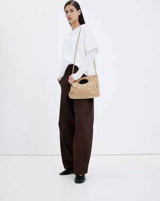 Mango Sac &agrave; main en daim &agrave; clous beige - Femme - Taille unique - MANGO