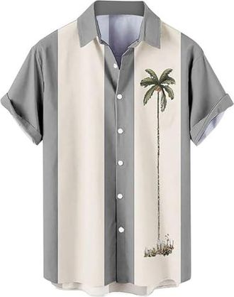 Generic Chemises hawa&iuml;ennes amusantes pour homme boutonn&eacute;es pour la plage, croisi&egrave;re, chemise tropicale &agrave; manches courtes, flamant rose, palmier hawa&iuml;en, chem