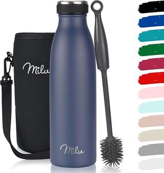 Milu Gourde en acier inoxydable 350 ml 500 ml, 750 ml, 1000 ml, 1,5 l - Bouteille isotherme, bouteille deau isolée, double paroi anti-fuite, convient aux a