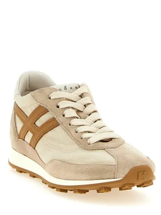 Hogan Suede and Nylon Colourblock Sneaker - Cream