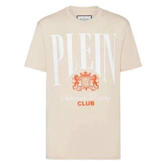 Philipp Plein Homme, Tops, Beige, Taille: 3XL T-shirt Round Neck Racing