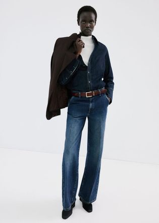 Mango Jean large taille normale bleu fonc&eacute; - Femme - 32 - MANGO