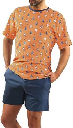 Sesto Senso Pyjama Voiliers Homme Court Coton Ensemble Shorts T-Shirt Manches Courtes Orange 3XL 2556/08