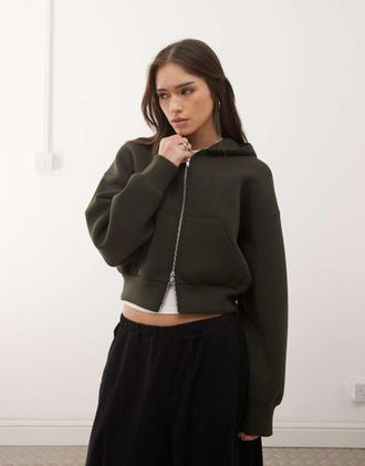 Weekday Danni - Kapuzenjacke aus neoprenartigem Stoff in Dunkelgr&uuml;n