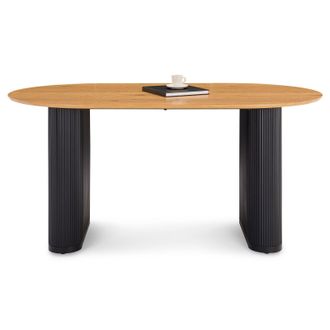 IDIMEX Esstisch Maxim schwarz/eicheoptik - moderner Tisch 160 x 90 cm, Design K&uuml;chentisch oval mit S&auml;ulenbeinen und Lamellen, Esszimmertisch f&uuml;r 6 Personen