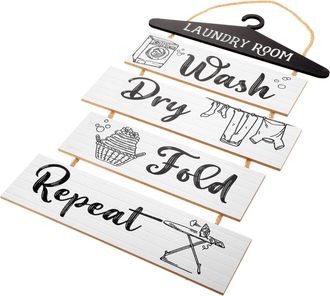 Soimiss Waschküchenschild Holz Rustikales Wandschild Waschen Trocknen Falten Wiederholen Wanddekoration Für Waschraum Landhausstil Leichtes Wäsche Wand Dekor