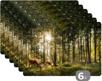 MuchoWow Placemats Platzdeckchen Platzset Tischset 6-teilig Tischdeko Untersetzer 45x30 cm Hirsche - Natur - Wald