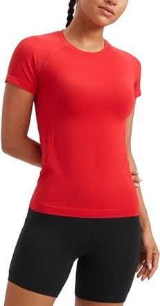 CRZ YOGA Femmes Seamless Athl&eacute;tique T Shirt Respirant Gym Yoga Manche Courte L&eacute;ger Randonn&eacute;e Quotidien Haut de Sport Rouge Profond 38