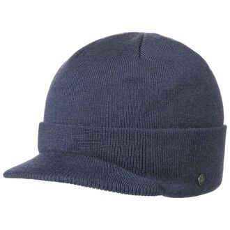 Lierys Fine Merino Strickcap Damen Herren Winterm&uuml;tze aus Merinowolle M&uuml;tze mit Schirm Herbst Winter Denim One Size