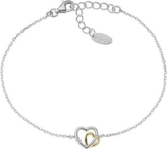 Amen Bracelet en argent 925, de la collection Saint Valentin 2024, avec zircons blancs, couleur rhodium/or 16 + 3 cm charm diamètre 9 mm, Argent sterling