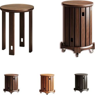 Generic Stapelbare Hocker, runde stapelbare Beistelltische aus Holz, 4er-Set, 4-in-1-Stapelhocker, multifunktionale Massivholz-Kombinationsst&uuml;hle f&uuml;r K&uuml;che, S