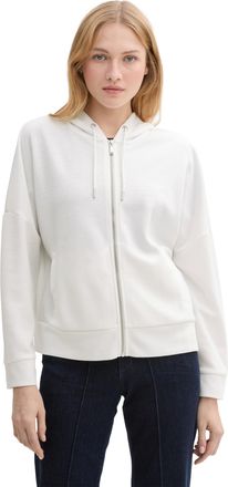 Tom Tailor Damen Loose Fit Sweatshirtjacke mit Herz-Stickerei, 10315 - Whisper White, XXXL